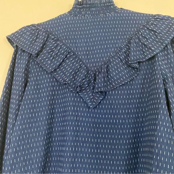 LOFT | Tops | Loft Navy Blue Ruffle Yoke Long Sleeve Blouse Nwot | Poshmark